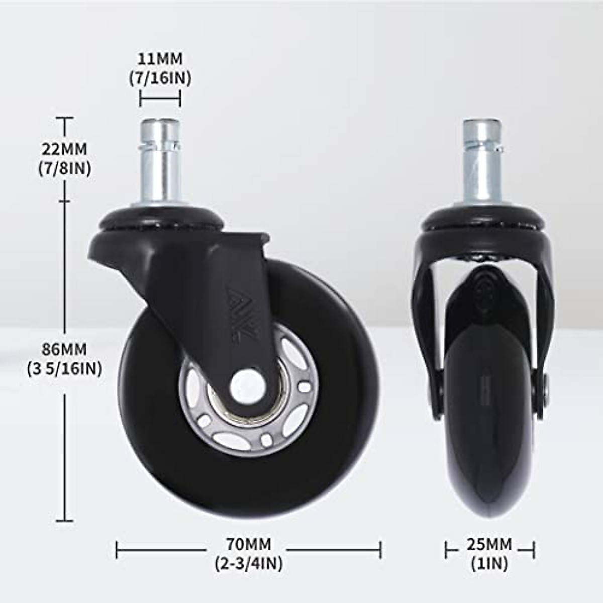 Rollerblade Office Chair Caster Wheels Replacement, 2.8 inch Heavy Duty Casters, Safe for All Floors Including Hardwood and Tile, Set of 5 (Grey/Black)