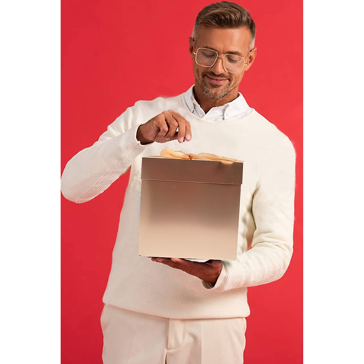 Elephant-package Medium Gift Box with Lids, Ribbon and Paper Filler, for Men Women Birthdays, Father's Day, Bridal Showers, Weddings, Baby Showers - Collapsible, 8.7", 1 Pack, Black