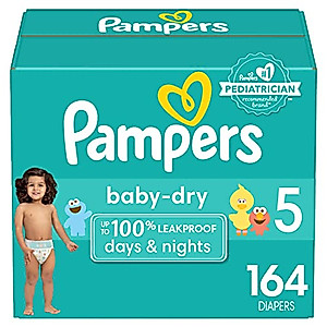 Diapers Size 5, 164 Count - Pampers Baby Dry Disposable Baby Diapers (Packaging & Prints May Vary)
