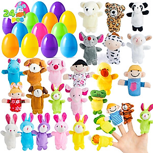 JOYIN 24 Pcs Easter Eggs Filled with Finger Puppets, Prefilled Egg with Cartoon Animal Puppets for Kids Eggs Hunt, Basket Stuffers Fillers, Party Favors and Classroom Prize Supplies