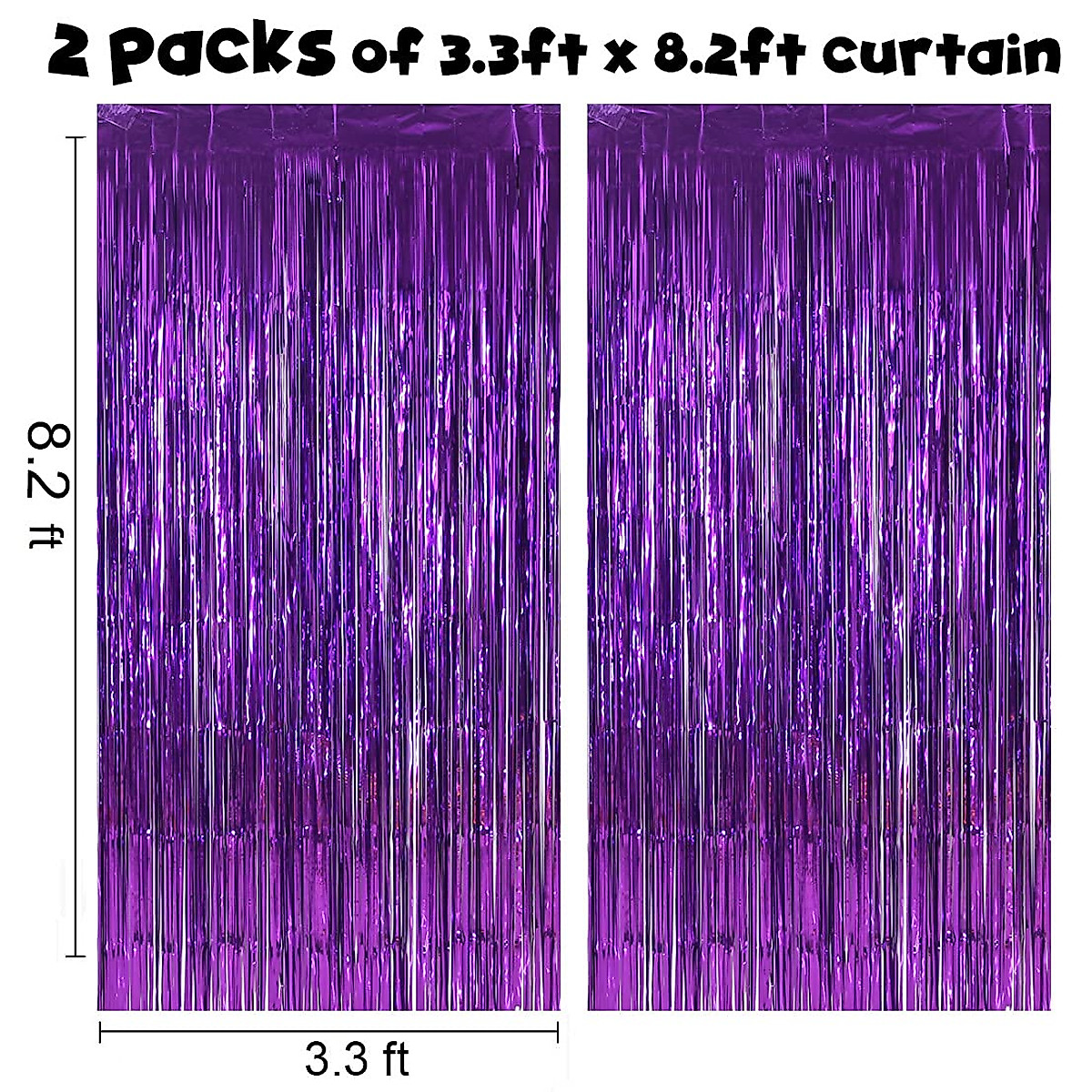 Purple Backdrop Curtains for Party Decorations - 6.5x8.2 ft, Pack of 2 | LILF Non-Marking Tape Foil Fringe Curtain Streamers Tinsel Backdrop for Birthday Bachelorette Party Photo Booth Props