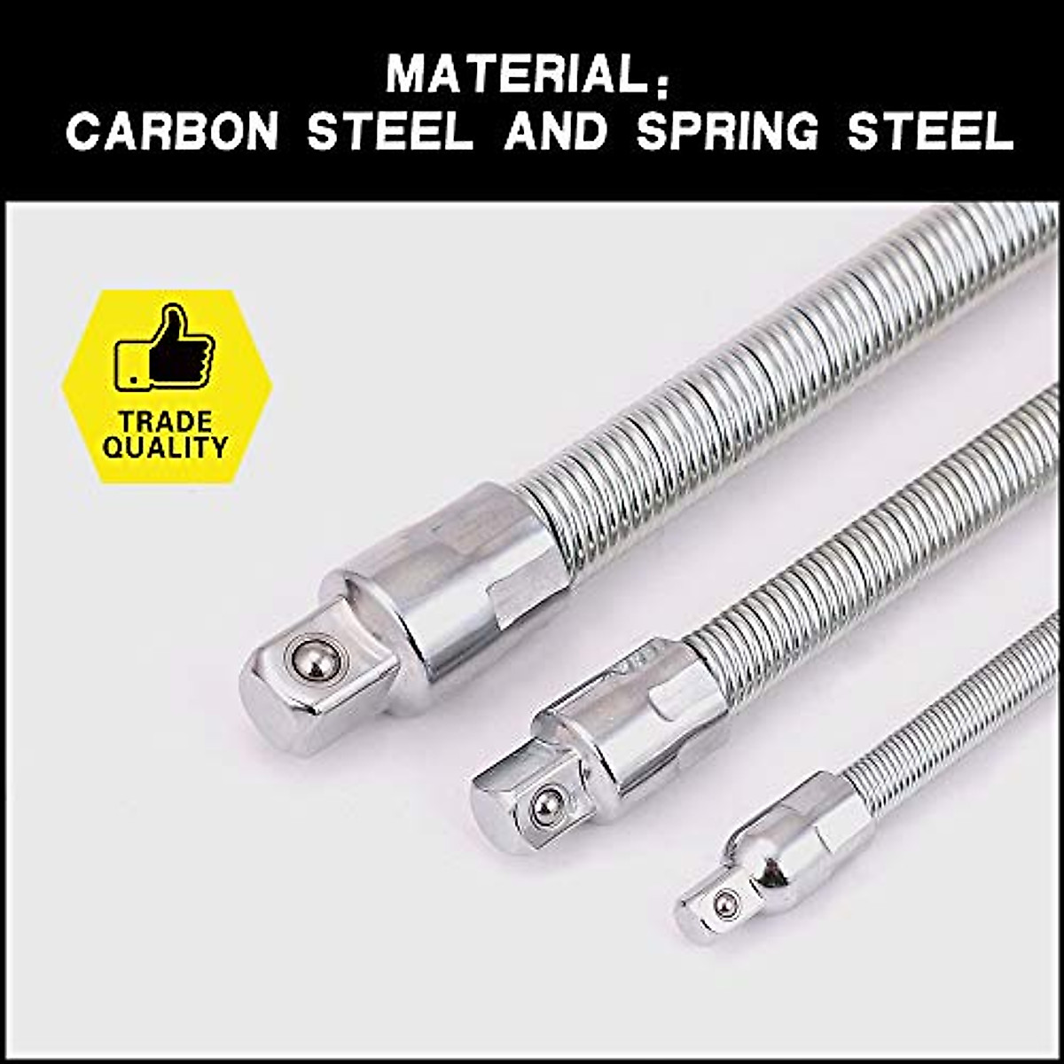 HORUSDY 3-Piece Flexible Socket Extension Bar Set 1/2" 1/4" 3/8" Shaft Drive 10" 8" 6"