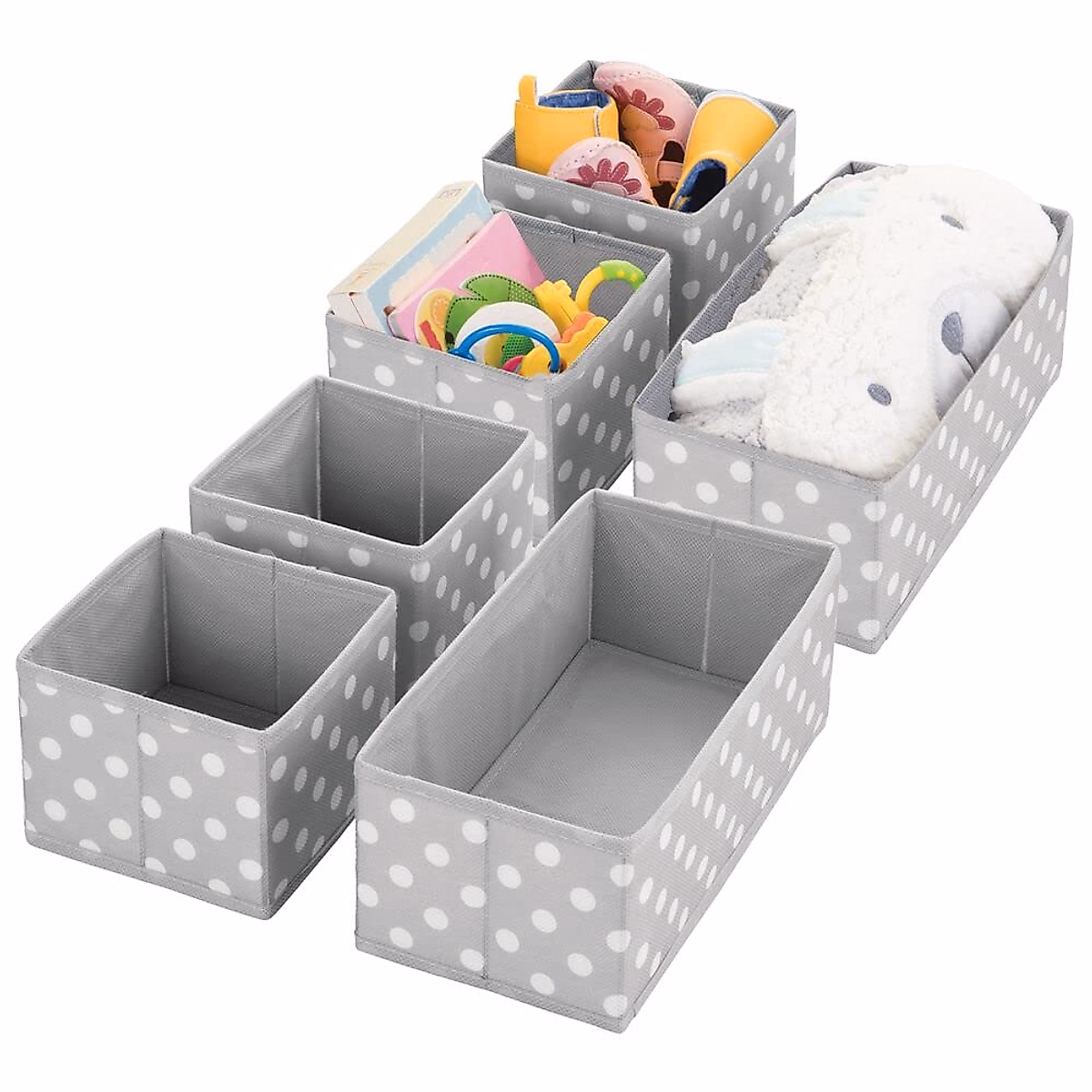 mDesign Fabric 3-Piece Divider Drawer Organizer Bin, Nursery Dresser, Closet, Changing Table Organization, Hold Clothes, Toys, Diaper, Bib, Blanket, Lido Collection, 2 Pack, Gray/White Polka Dot