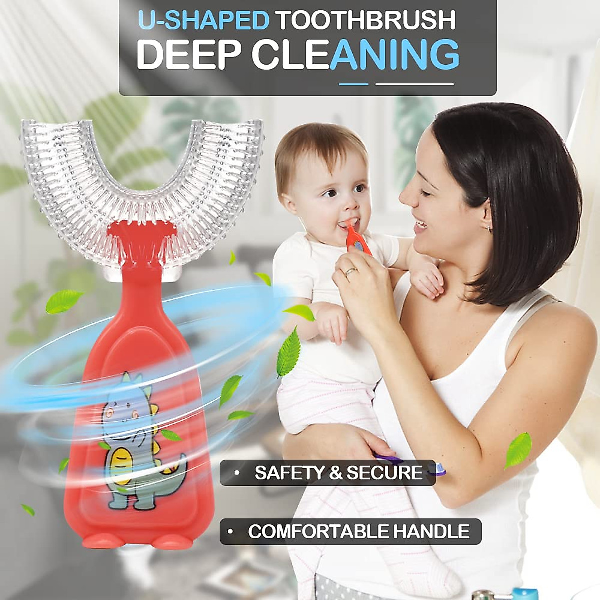 redini U Shaped Toothbrush Kids,Cute Manual Toothbrush with U-Shaped Bristles Food Grade Silicone Toothbrush Head for Kids 2-6 Years (Pink) 3.5x1.5x0.3''S