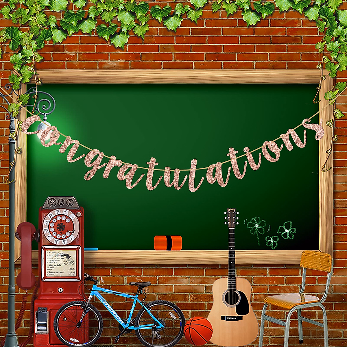 Talorine Glitter Congratulations Banner for Happy Wedding, Anniversary, Graduation, Retirement Birthday Girl's Theme Party Decorations Supplies Rose Gold