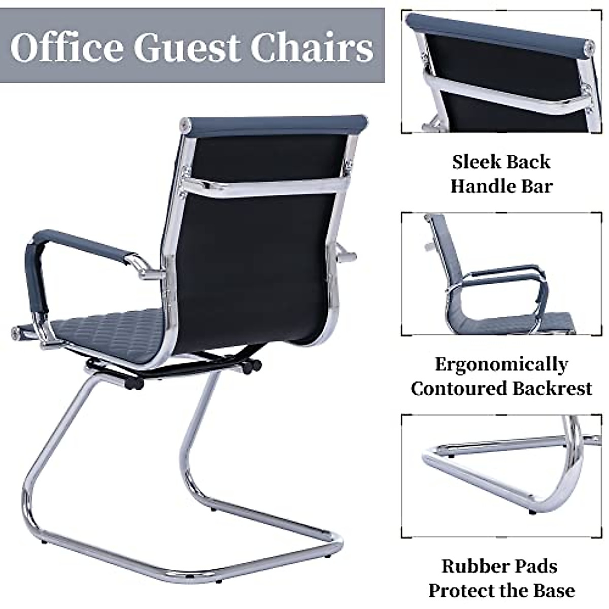 RIVOVA Office Guest Chairs Set of 8, Reception Chairs Conference Room Chairs with Arms & Sled Base, Modern Mid Back PU Leather Computer Chairs Desk Chairs no Wheels, Navy