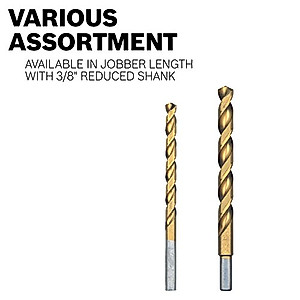 BOSCH TI4142 12-Piece 15/64 In. x 13-7/8 In. Titanium Nitride Coated Metal Drill Bit with 3/8 In. Reduced Shank for Applications in Heavy-Gauge Carbon Steels, Light Gauge Metal, Hardwood