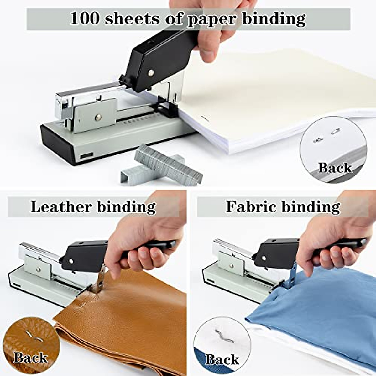 IMLIKE Heavy Duty Stapler with 2000 Staples: 100 Sheets High Capacity Office Stapler, Manual Big Stapler, Metal Large Stapler for Paper Binding, Include 23/8 & 23/13 Staples Each 1000PCS