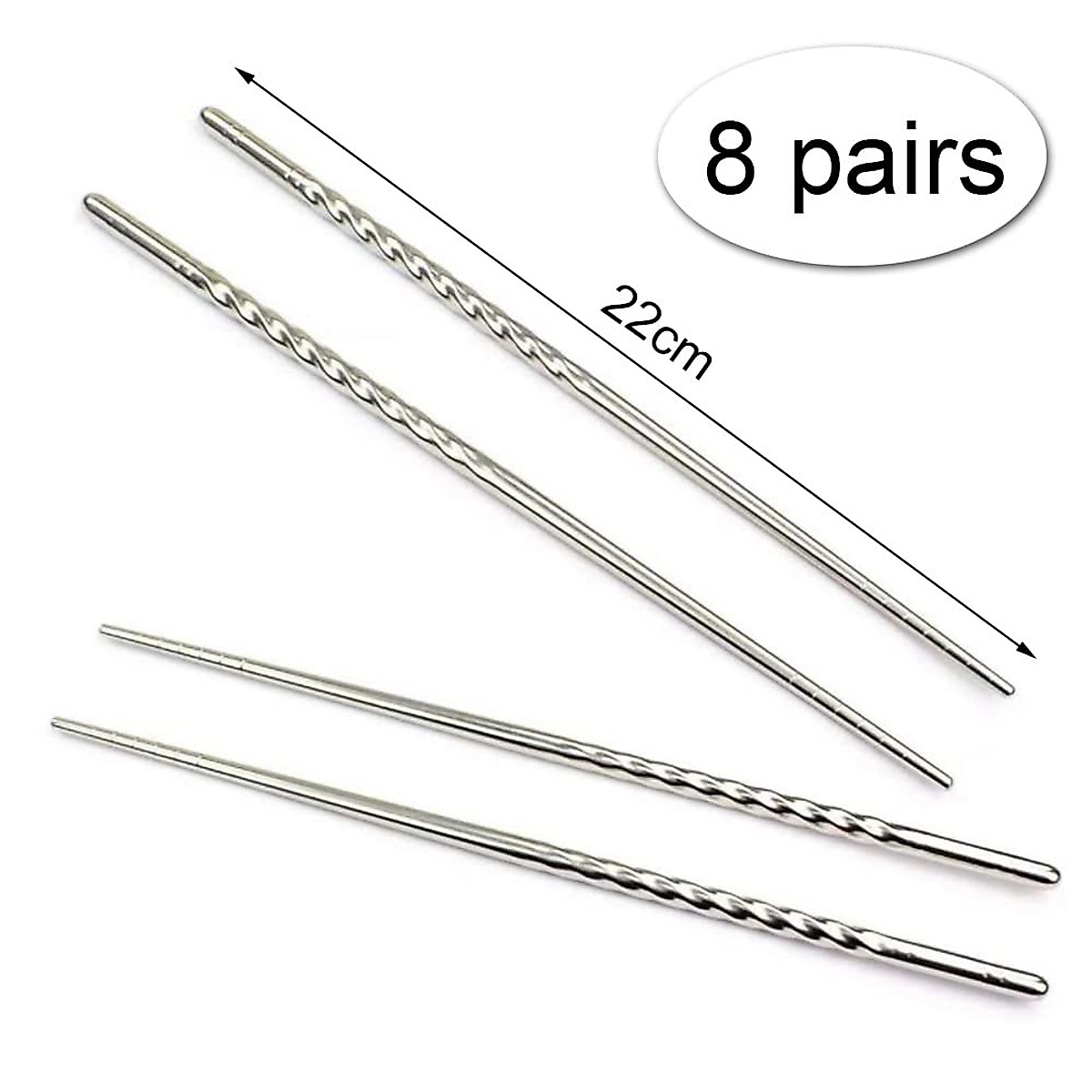 8 Pairs Reusable Chopsticks Stainless Steel Metal Chop Sticks Finger Multipack Threaded Japanese Chinese Korean Chopstick Dishwasher-Safe