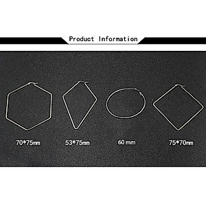 4 Pairs Stainless Steel Geometric Hexagon Round Square Thin Hoop Earrings for Women Jewelry Set-silver