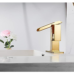 Bathroom Sink Faucet Gold Single Handle 1 or 3 Hole 4 Inch Waterfall Open Spout Bathroom Faucets Modern Brass Lavatory Bath RV Vanity Sink Faucets Basin Mixer Tap with Supply Line Cover Plate