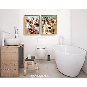 XLA Country Farmhouse Cow Wall Art Prints,Funny Cow with Flower Poster,Farmhouse Wall Decor Cow Pictures Farm Print Ranch Decor Set of 6-(8''x10'' Unframed)