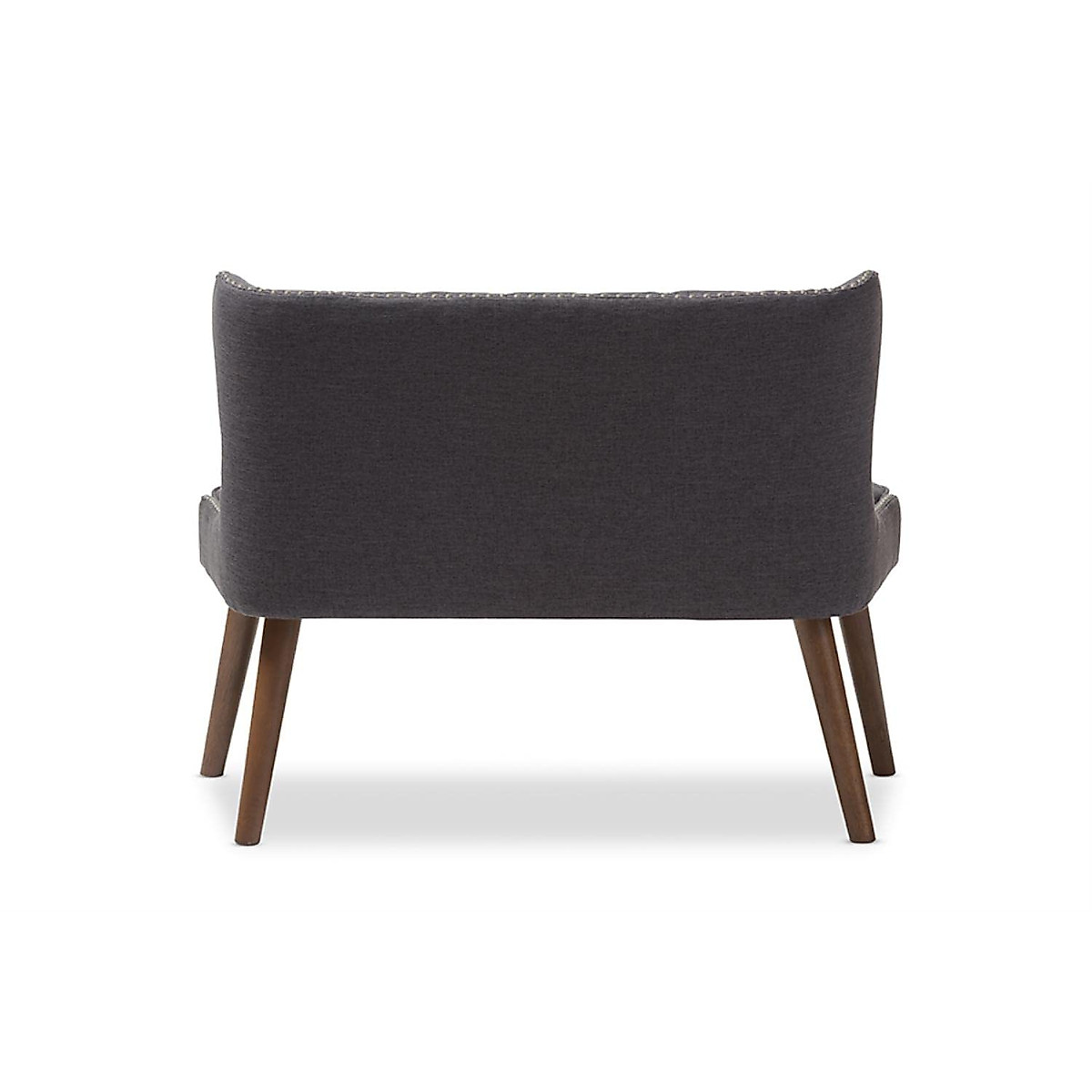 Baxton Studio Scarlett Mid-Century Modern Brown Wood and Dark Grey Fabric Upholstered Button-Tufting with Nail Heads Trim 2-Seater Loveseat Settee