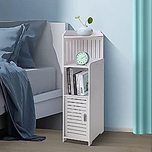 SENYAN Bathroom Storage Cabinet, Waterproof Freestanding Floor Cabinet Organizer with Doors and Shelves for Bedroom, Living Room, Kitchen,Entryway, Home Office, White