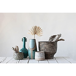 Creative Co-Op Embossed Terracotta Planter with Whitewash Finish (Holds 5" Pot