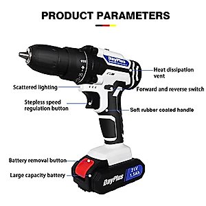 21V Portable Cordless Power Drill Set Impact Screw Driver with 1500mAh Li-Ion Rechargeable Battery 25+1 Torque Setting 45N.m Variable Speed Control with LED Light, 29PCS Accessories, Carrying Case