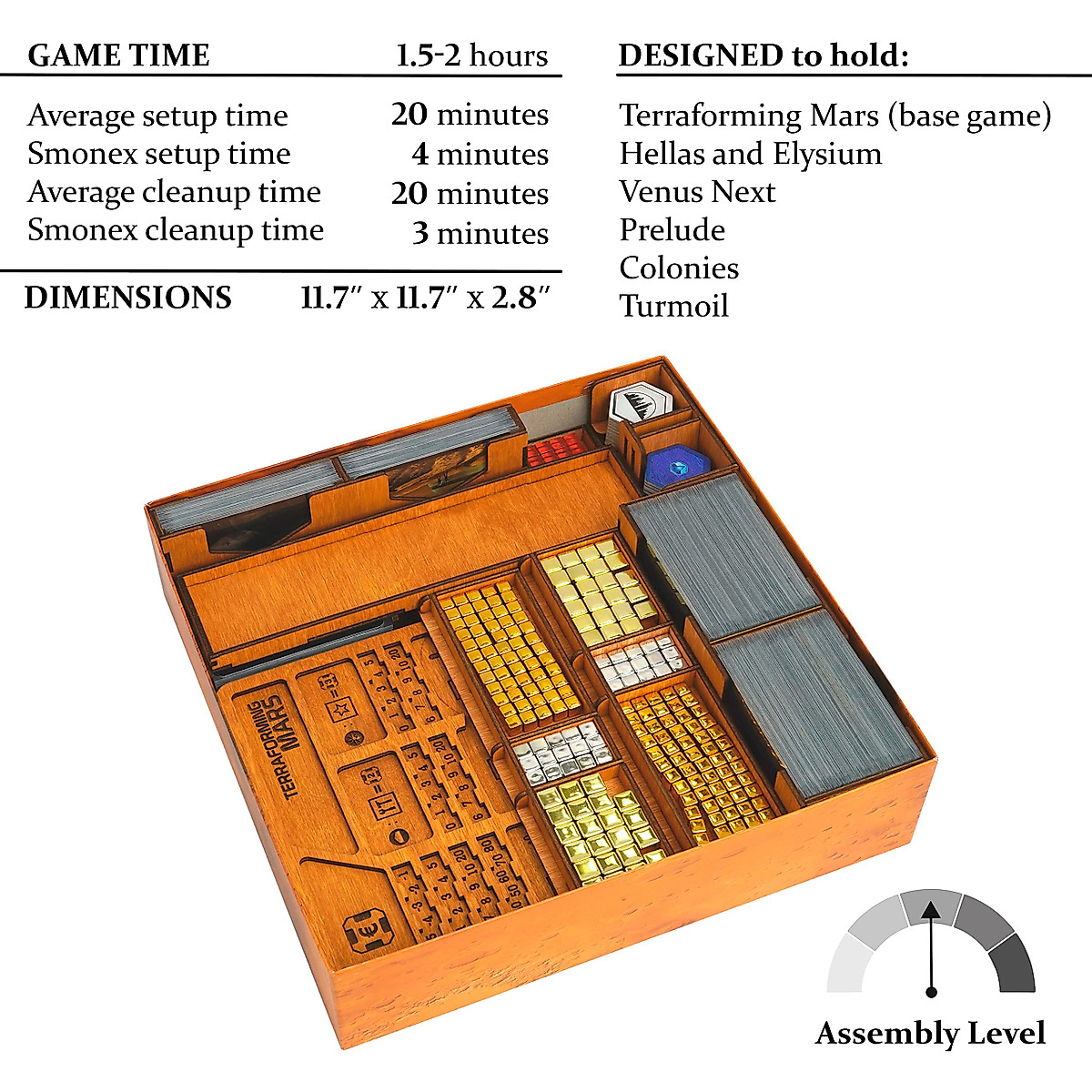 SMONEX Assembled Wooden Organizer Suitable for Board Game Terraforming Mars - Organizer with Player Boards for Storage Full Terraforming Mars Expansions