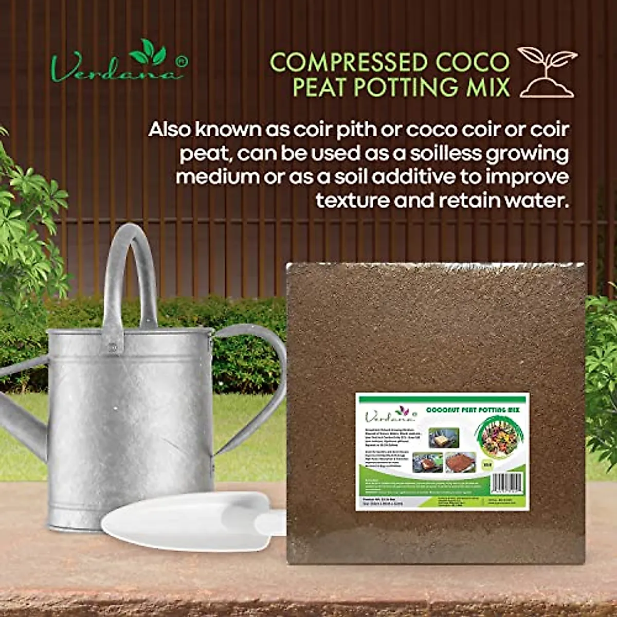 Verdana Coconut Fiber Potting Mix - 10 Lb Compressed Block Brick - Coco Coir, Coco Peat, Coir Pith - Alternative to Peat Moss – Soilless Growing Medium - Low EC, Optimum pH, High Expansion