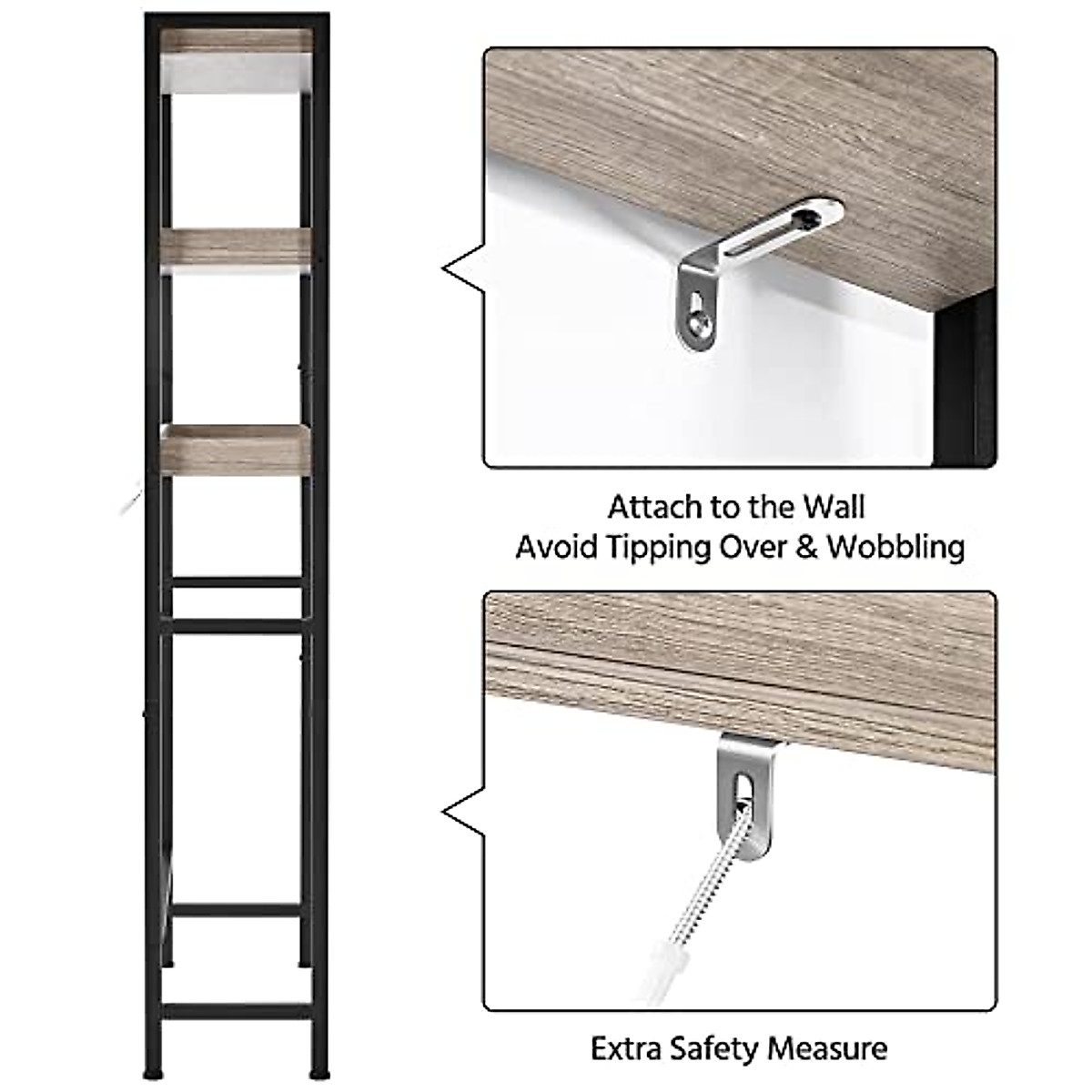 Yaheetech 3-Tier Over The Toilet Storage Shelf, Wooden Bathroom Space Saver Toilet Storage Rack with Shelves, Free Standing Bathroom Organizer Rack for Home, 25 x 10 x 65 Inches, Gray