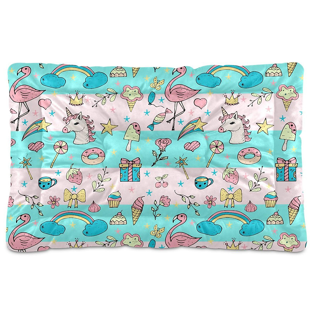 Coikll Cute Cartoon Pattern Pet Bed Pad Soft Dog Bed Mat with Anti-Slip Bottom, Machine Washable Crate Pad Mattress for Dog Sleeping- 36 * 24inches