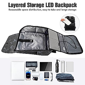 RODANNY LED Backpack, Waterproof Motorcycle Backpack, Designable Screen, Birthday Gift for Men, Laptop Backpack 15.6 Inch (Gray)