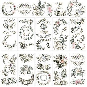 10 Sheets Botanical Flower Rub on Transfers for Craft 6 x 12 Inches Vintage Floral Furniture Rub on Transfers Sticker Decals Decorations for Cabinet Wood Door DIY Craft (Eucalyptus Style)
