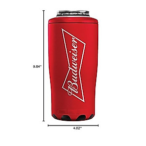 Budweiser Can/Bottle Cooler Built-in Bluetooth Speaker - Double Insulated Beverage Holder, Portable Cooler, Bluetooth 5.0 Technology, 100% Leak Proof,12 or 16 oz Cans, Regular or Slim Cans