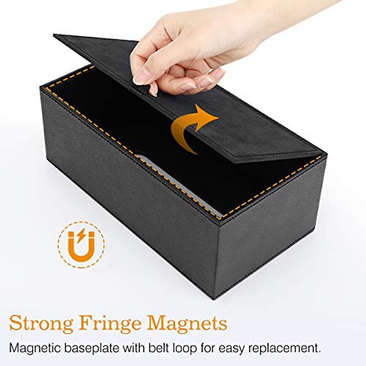 Luxspire Rectangular PU Leather Tissue Box Cover Holder, Facial Tissue Box Cover Toilet Paper Box Case Napkin Dispenser for Countertop Bedroom Car Office Bathroom Home Deco Accessories, Black