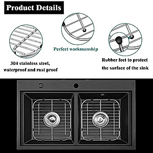 Sink Protectors for Kitchen Sink 13" x 11-5/8", 304 Stainless Steel Sink Grid protectors for Kitchen Sink with Certer Drain Hole, Metal Protector for Sink with Sink Strainers (Center Drain)