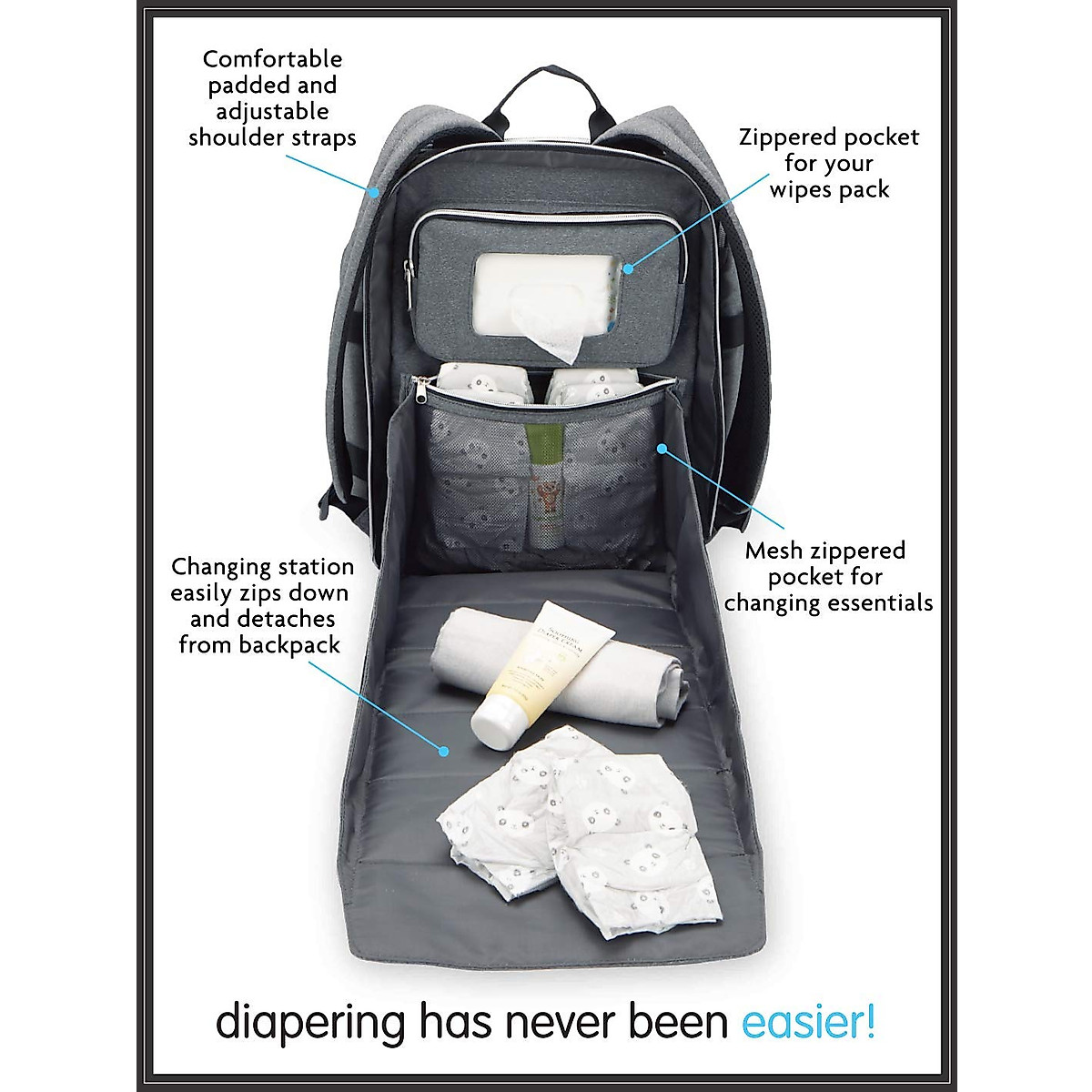 Baby Brezza Ultimate Changing Station Baby Diaper Bag Backpack - Extra Large Capacity Design with 17 Pockets, Perfect for 1 Baby or Twins, Grey