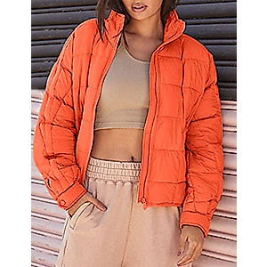 Flygo Oversized Puffer Jacket Womens Dolman Quilted Lightweight Jackets Zip Packable Winter Coats(Orange-XL)