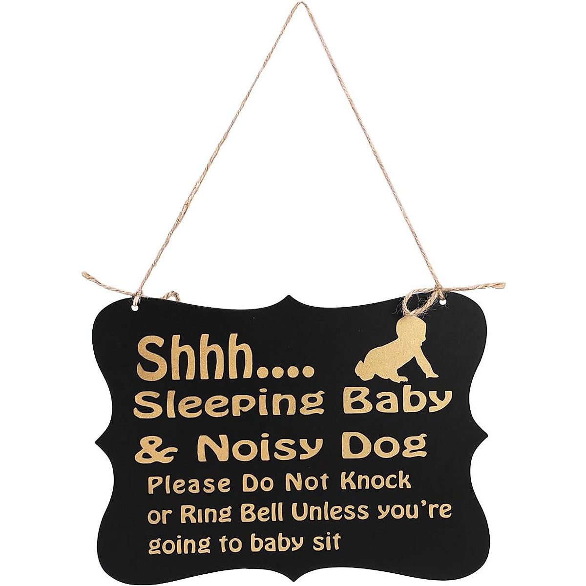 WINOMO Shhh Sleeping Baby Door Sign Do Not Disturb Sign Baby Room Hanging Wooden Decorative (Black)