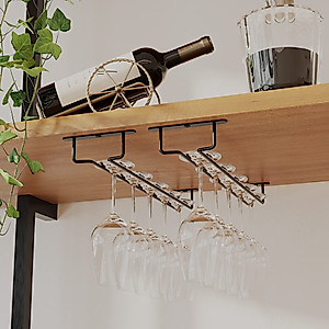 Wallniture Brix Wine Glass Holder Under Cabinet Kitchen Organization and Storage for Kitchen Decor, Black Iron 17 Inch Set of 2