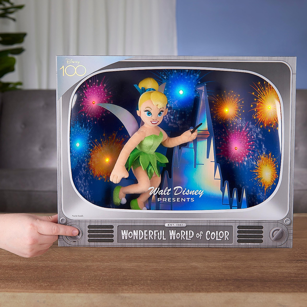 Disney100 Years of Wonder Walt Disney Presents “Wonderful World of Color” Tinker Bell Collectible Plush Stuffed Doll, Kids Toys for Ages 5 Up, Amazon Exclusive by Just Play