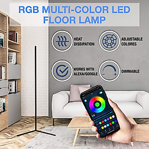 Harmony - Smart LED Lamp with Alexa and Google Home Compatibility - RGB Floor Lamp with 200 Dynamic Presets, with Timer, Memory, Dimmer - Black Iron, 55” Tall