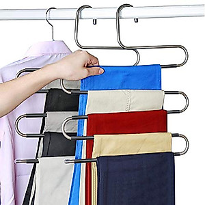 HuaQi S Shape Clothes Trousers Hangers Non Slip Closet Storage Organizer Multi Space Saving Hanger for Pants Jeans Belt Tie Scarf Legging (3-Pieces)