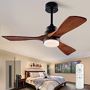 XBIBI 42 Inch Ceiling Fans with Lights and Remote, Dimmable, Modern 3 Blades Wood Ceiling Fan with Light, 6 Speed Quiet DC Motor, Indoor Outdoor Ceiling Fan for Patio Bedroom Kitchen Office