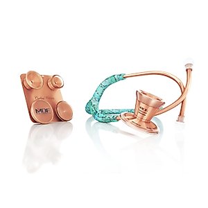 MDF Instruments Turquoise Rose Gold ProCardial Cardiology Stethoscope + MDF Pediatric and Neonatal Attachments with Clip