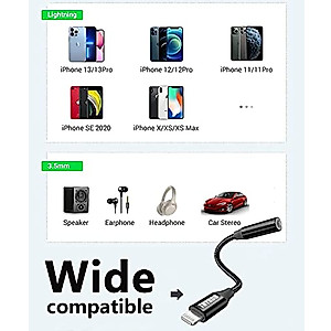 iPhone aux Adapter, Lightning to 3.5 mm Headphone Jack Adapter Audio Aux Adapter Dongle [Apple MFi Certified] Headphone Adapter for iPhone 13/13 Pro/12/11/11 Pro/11 Pro Max/X XR Max 8 7