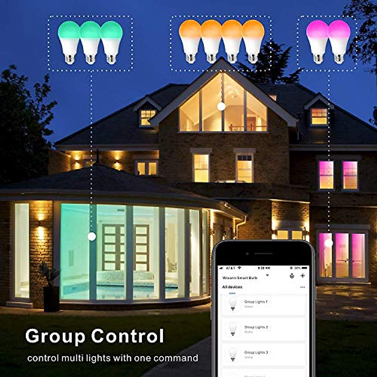 Smart WiFi Bulb,Smartlife APP,LED RGB Color Changing, 2700K-6500K, No Hub Required, A19 E26 Tuya 10W (100W Equivalent) LED Light Bulb,Pack of 2