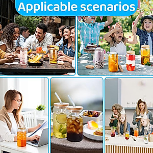 La Llareta 4 Pcs Drinking Glass with Lids and Straw, 540ml Iced Coffee Cups, Shaped Beer Glasses Cups, with 2 Straw Brushes, for Cola, Smoothies, Cocktails, Soda