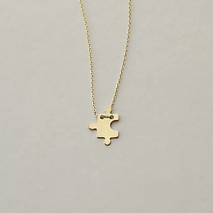 14k Real Gold Puzzle Piece Necklace for Women | Dainty Necklaces in 14k Gold | Puzzle Pendant Necklace | Women's Gold Jewelry | Gifts for Anniversary, 18"