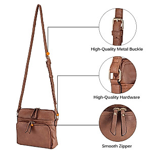 OB OURBAG Solid Multi-pockets Casual PU Leather Crossbody Shoulder Bags for Women (Brown)