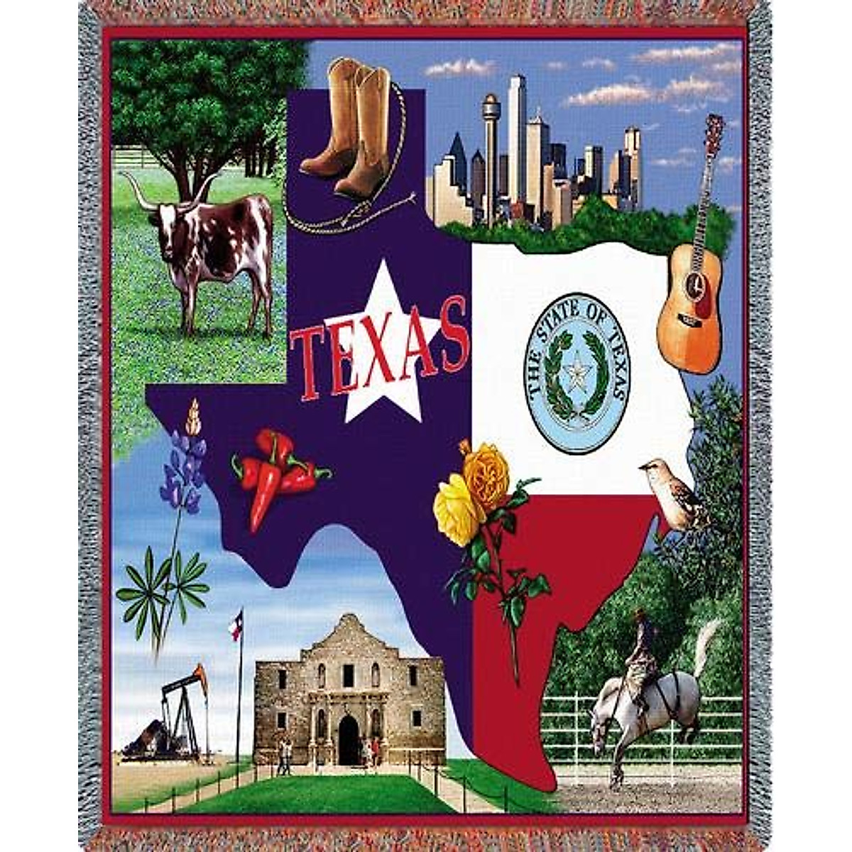 Pure Country Weavers State of Texas Blanket - Gift Tapestry Throw Woven from Cotton - Made in The USA (72x54)