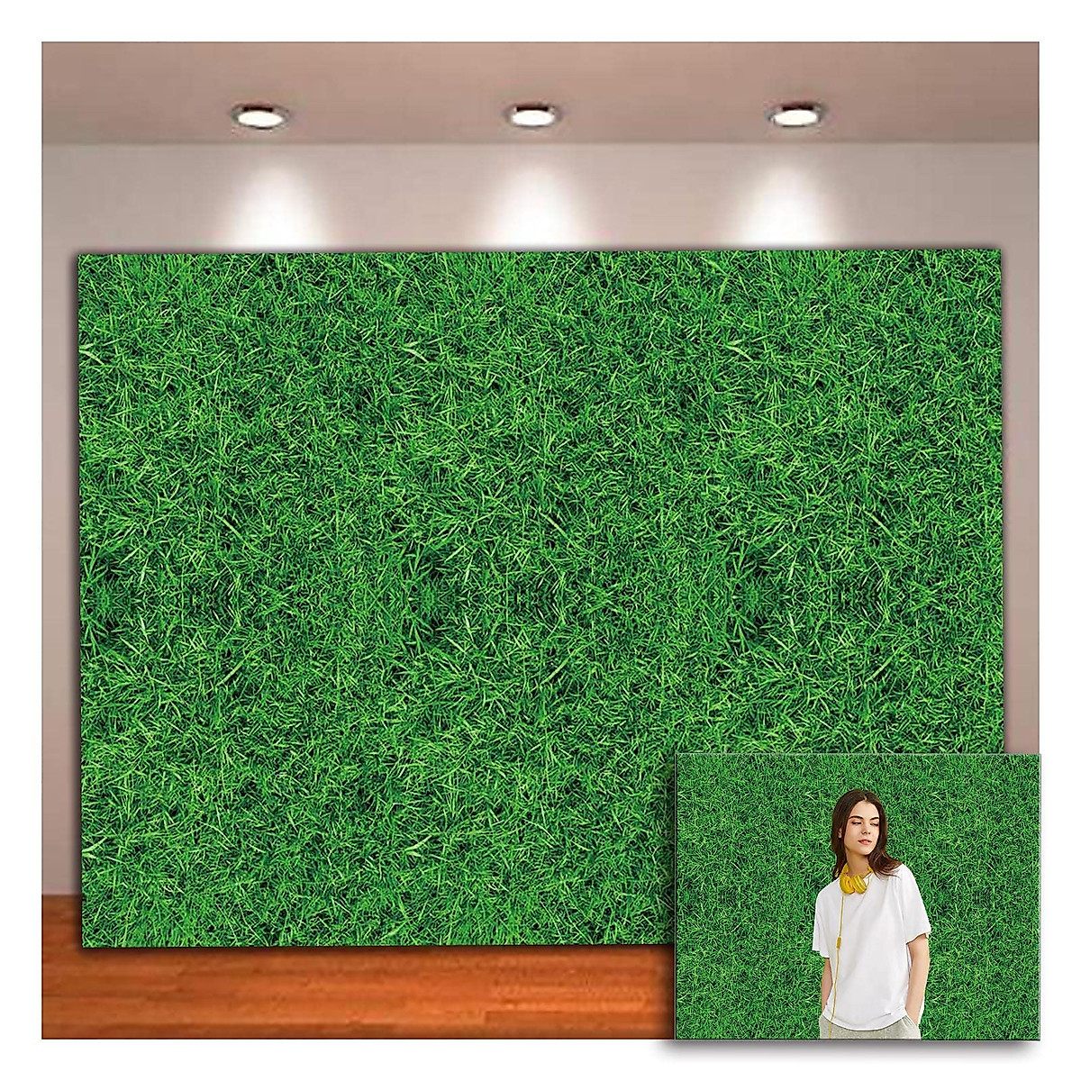 Nature Green Grass Photography Backdrops Spring Realistic Grass Lawn Photography Backgrounds Newborn Baby Shower Wedding Birthday Party Decoration Studio Props Cake Table Booth Banner 7x5ft