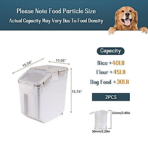 PENCK Large Flour Storage Container 50lbs, 2 Pack Airtight Rice Dispenser, BPA Free Plastic Cereal Grain Organizer Dog Cat Food Bin with Measuring Cup&Scoop for Kitchen Counter Top(Grey)