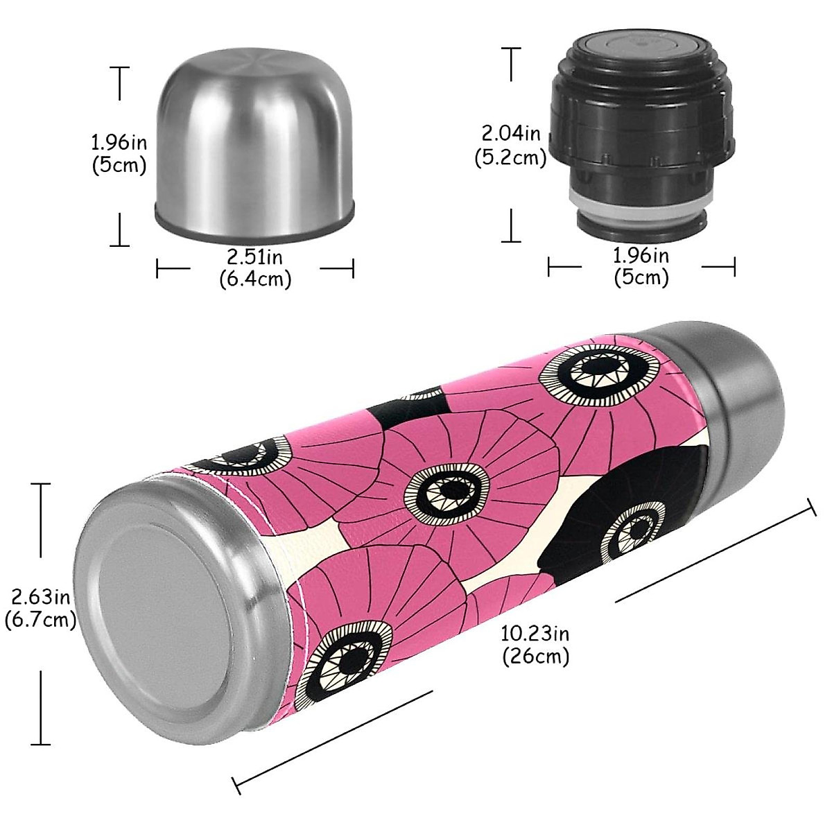 Stainless Steel Leather Vacuum Insulated Mug Flowers Thermos Water Bottle for Hot and Cold Drinks Kids Adults 16 Oz