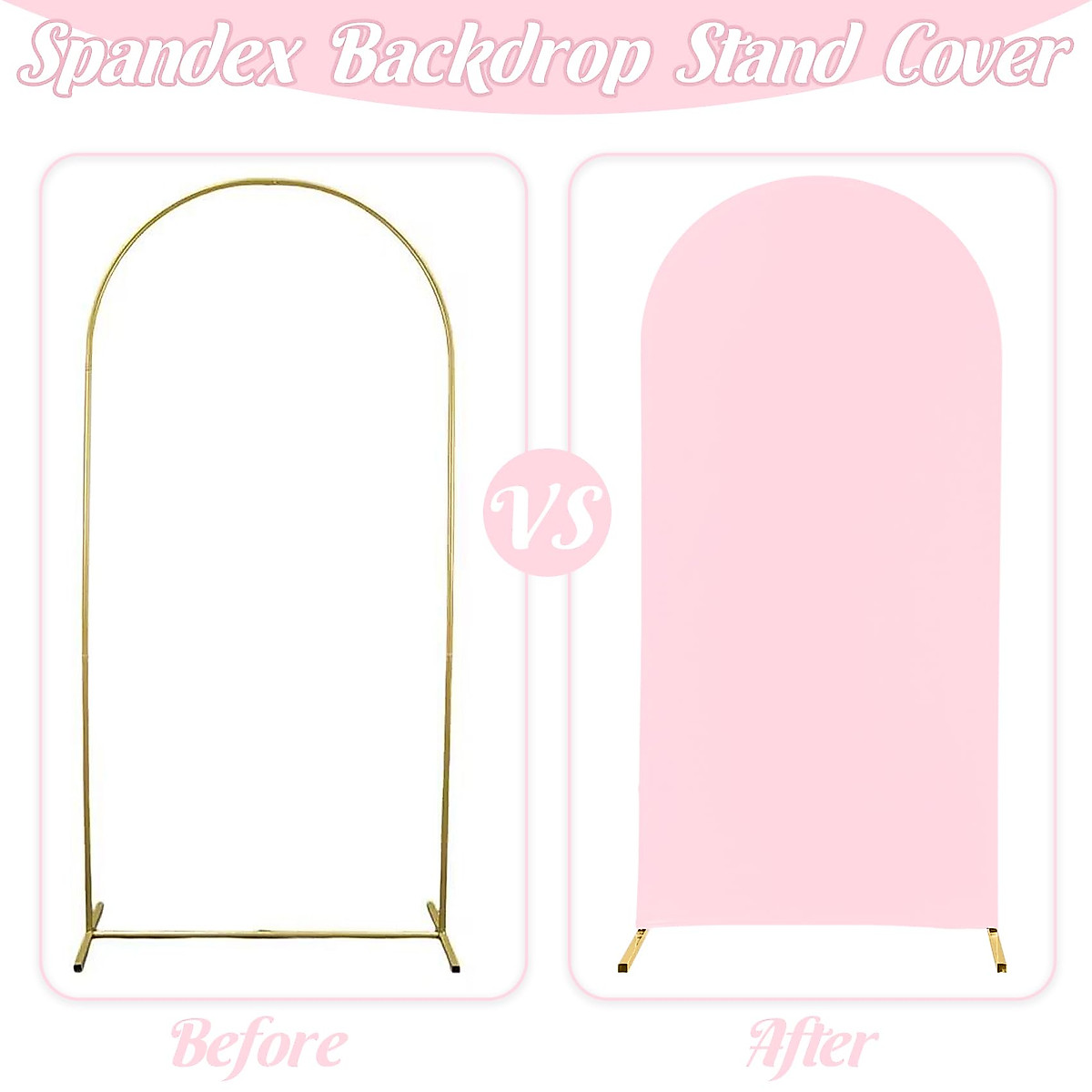 Spandex Fitted Wedding Arch Cover 7.2FT Pink Arch Backdrop Cover, Round Top Chiara Backdrop Stand Covers for Wedding Birthday Party Baby Shower Banquet Arch Decoration (Pink, 7.2FT)