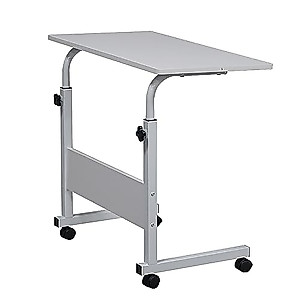 Lifting Mobile Computer Desk Standing Adjustable Height Rolling Laptop Small Desks for Small Spaces Foldable Workstation Writing Desk Collapsible Study Table Corner Side Table,Easy to Assemble,White