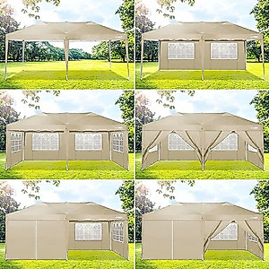 COBIZI Pop-up Canopy Tent 10x20 Waterproof Commercial Instant Shelter Outdoor Gazebo Party Tent Protable Canopy Tent for Parties with Carry Bag (Khaki, 10'x20' with 6 Sides)